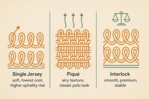 Piqué vs Jersey vs Interlock vs Rib for Polos — 2026 Guide